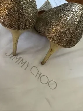 Jimmy Choo | Shoes | Jimmy Choo Gold Glitter Pointedtoe Heels | Poshmark